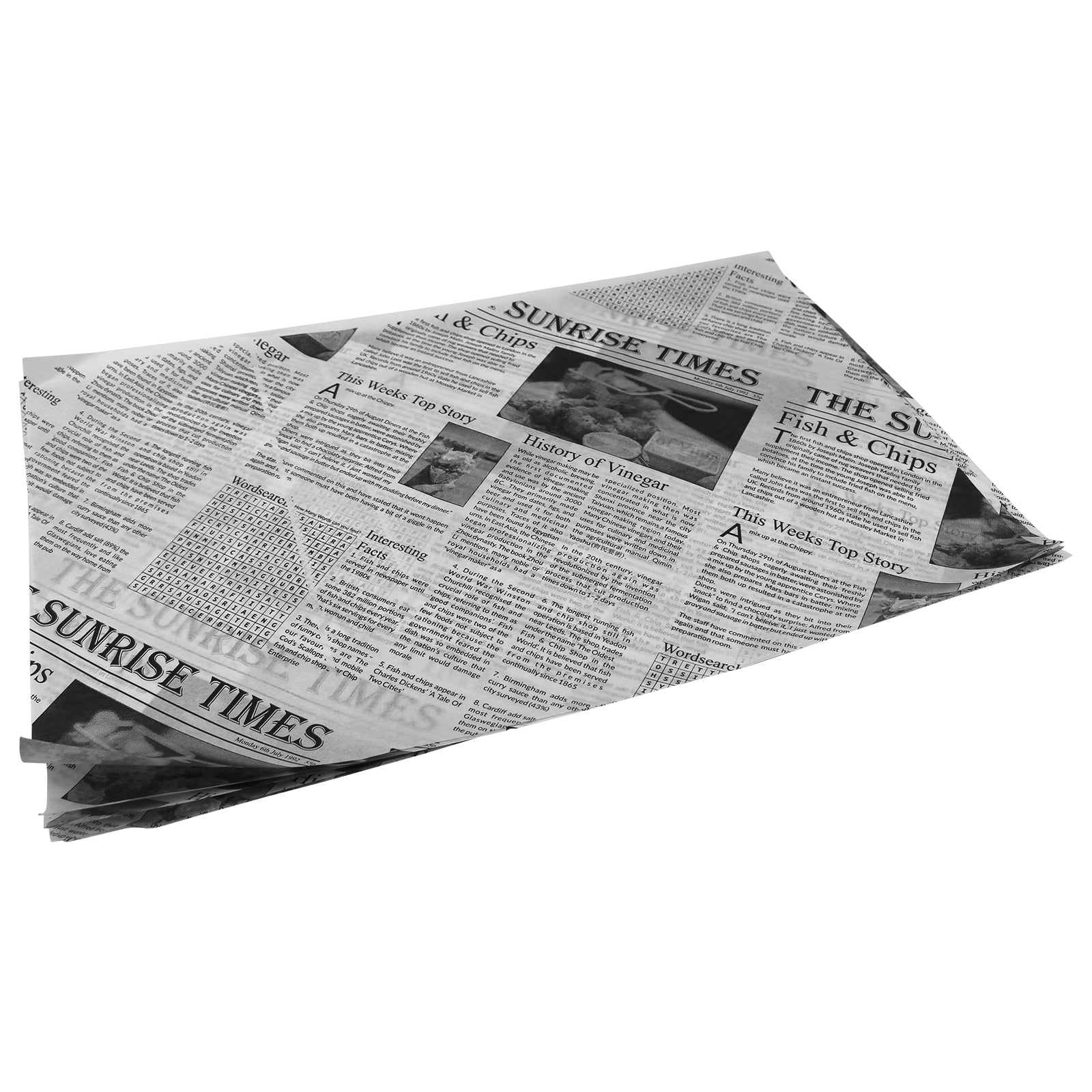 Large Newspaper Design Grease Proof Paper 270x420mm – Sunrise Packaging